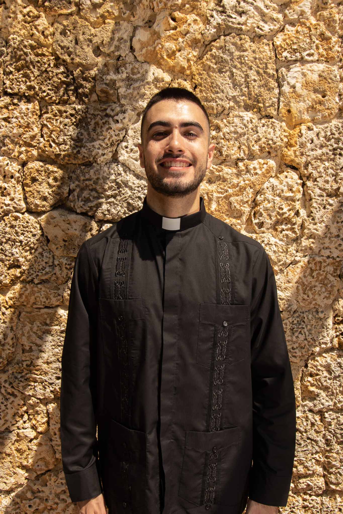 Mycubanstore item:CL1268 Embroidered Long Sleeve Clergy Guayabera Shirt.